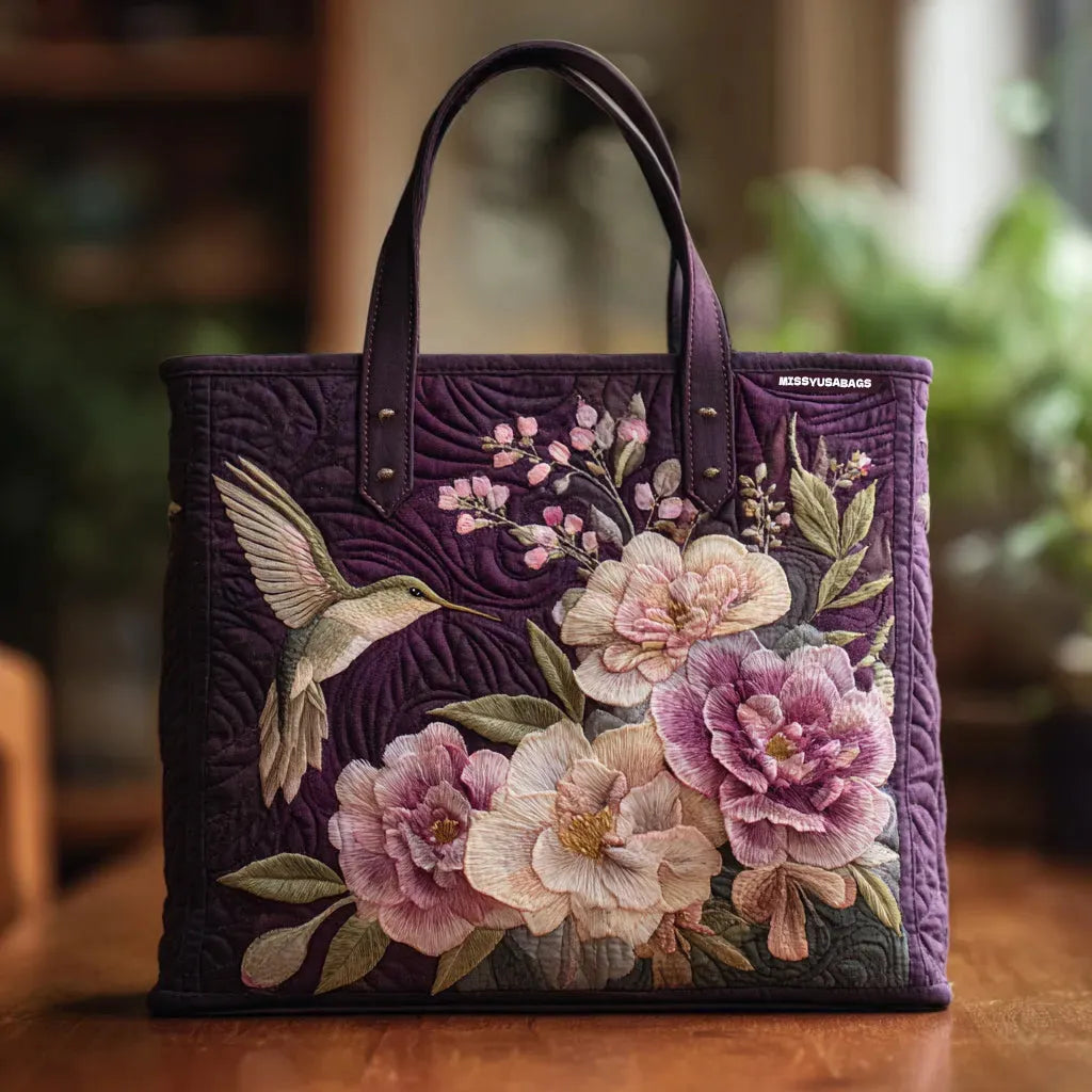Bolsa artesanal acolchoada - Beija-flores e orquídeas – CASA AMÁLIA